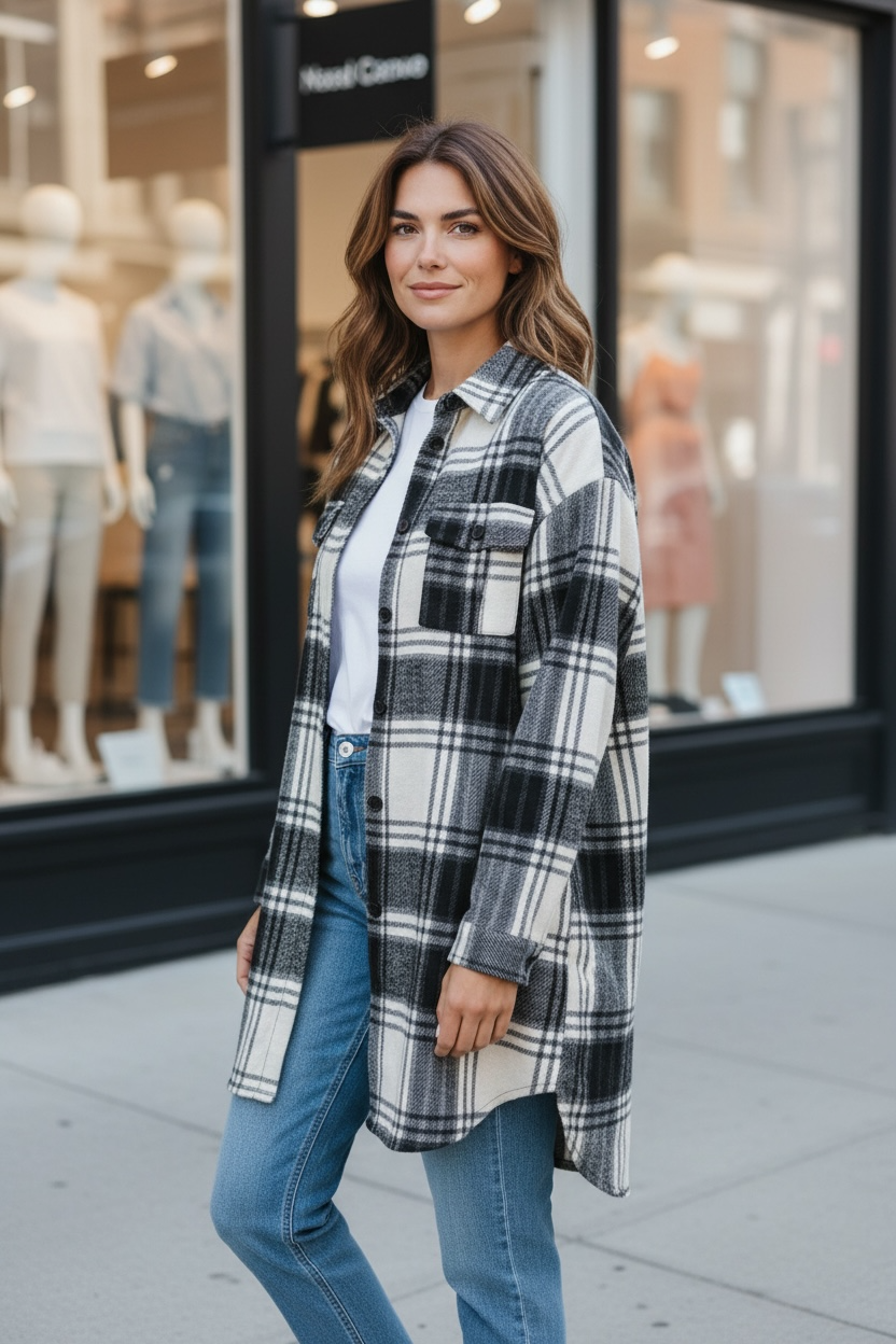 Black Friday - The Muskoka Long Shacket - Black/White – Little Town ...